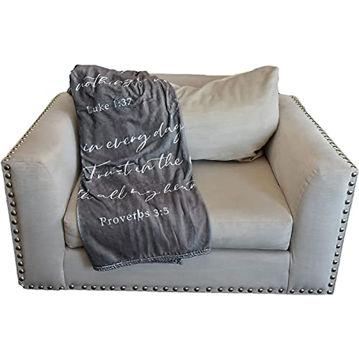 Double Creek Lightweight Scripture Throw Blanket Inspirational Verses Philippians 4:13, Luke 1:37, Proverbs 3:5, Comfort Blanket 50"x 60" Get Well Gift Men Women