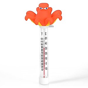 Floating Pool Thermometer, Large Display with String Easy to Read, Shatter Resistant, for Outdoor & Indoor Swimming Pools, Spas, Hot Tubs & Aquariums (Octopus)