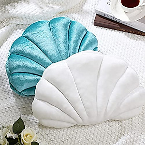 2 Pcs Seashell Pillow Soft Shell Pillow Seashell Shaped Accent Throw Pillows Cute Decorative Pillow Cushion for Couch Bed Sofa Living Room Bedroom Room Decor, White, Light Blue, 15.8 x 9.8 Inch