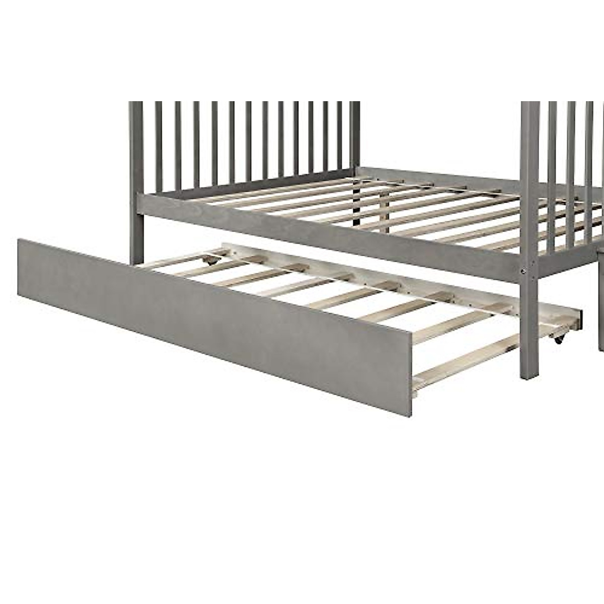 Merax Twin-Over-Full Stairway Bunk Bed with Shelves and Ladder (Grey, Twin Over Full with Trundle)