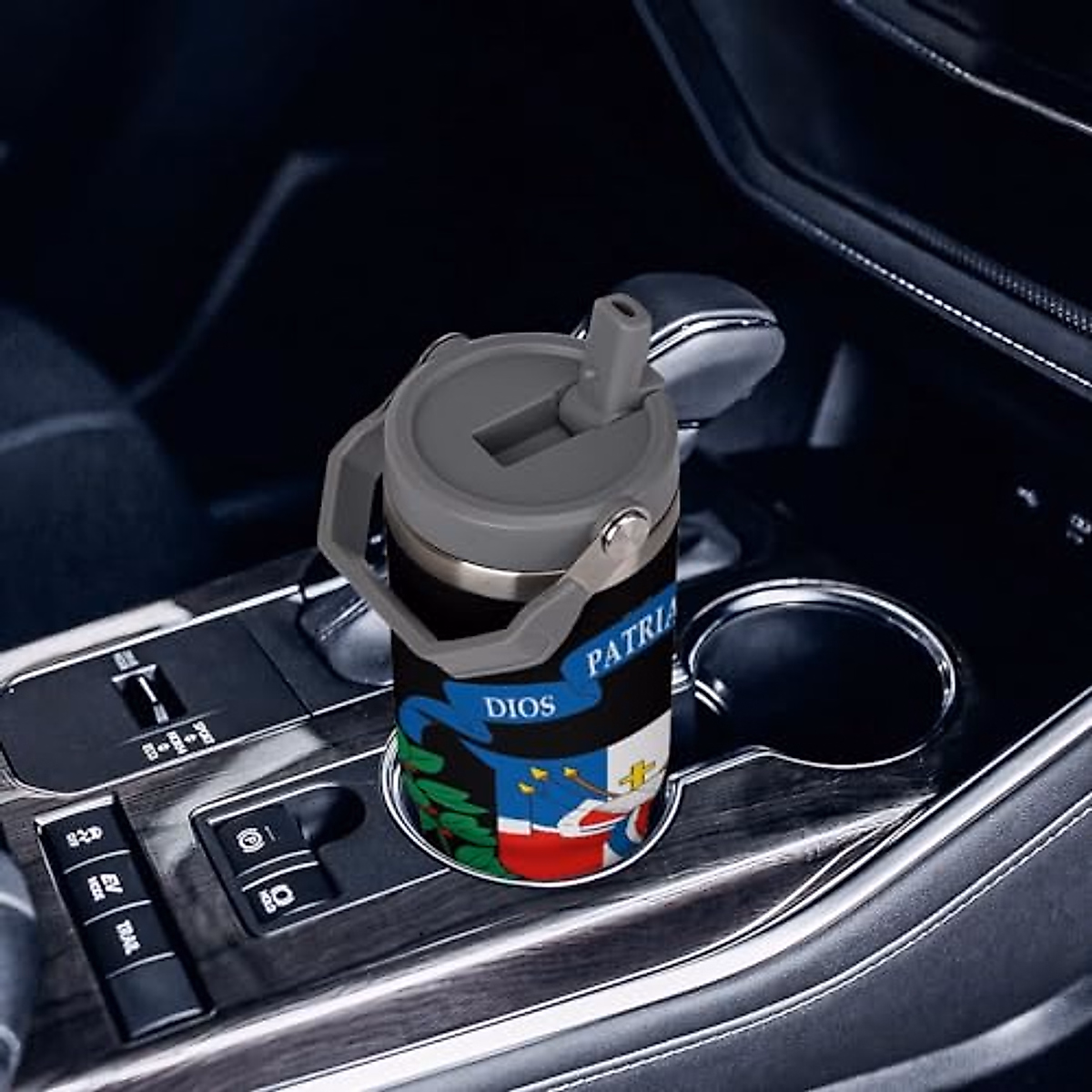 Dominican Republic Flag 30 OZ Insulated Tumblers with Handle And Straw Leakproof Vacuum Insulated Stainless Steel Water Bottle for Car Fishing Travel