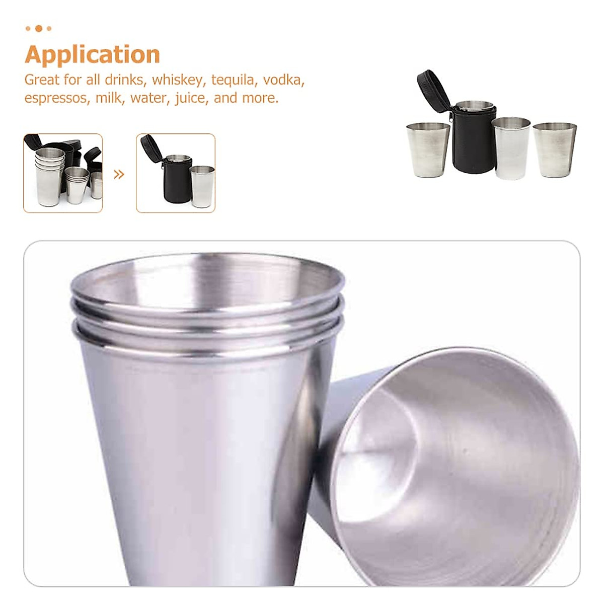BESPORTBLE Stainless Steel Shot Cups Tumbler: 1 Set Metal Shooters with Leather Carrying Case for Whiskey Liquor Drinking Vessel Sauce Cups Dipping Bowls for BBQ Kitchen Camping Travel