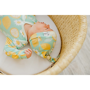 Copper Pearl Baby Gown - Knotted Newborn Sleepers for Baby Boy and Girl, Soft Stretchy Long Sleeve Infant Gowns with Bottom Tie and Hand Mittens, Perfect Hospital Coming Home Outfit (Lemon)