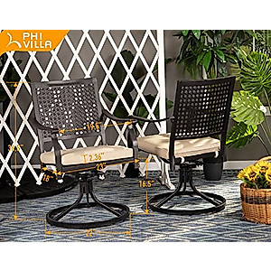 PHI VILLA Patio Swivel Dining Chairs Set of 2, Outdoor Kitchen Garden Metal Chair with Cushions, Patio Furniture Chair with Armrest, Black Frame