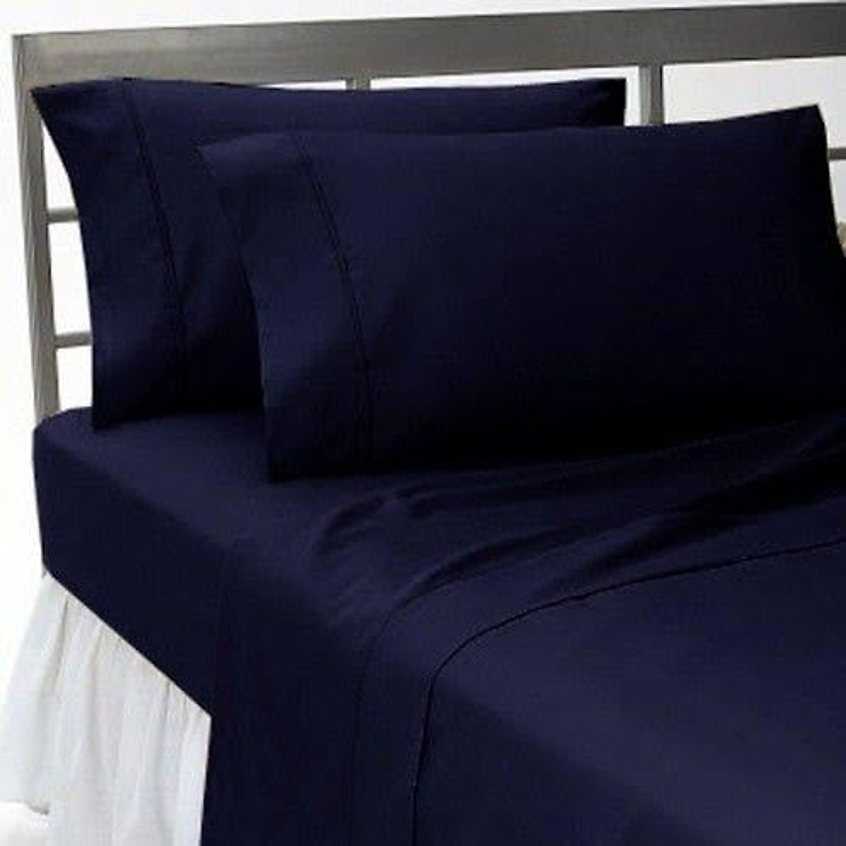 TASHMIA Sheet Set Full Size 54"x 75" x 12" Deep Pocket 100% Egyptian Cotton 600 Thread Count Soft & Silky Sateen Weave Sheets Nevy Blue Solid