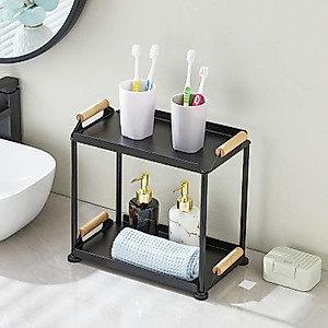 Aduanbang Bathroom Organizer Countertop, 2-Tier Bathroom countertop Organizer Storage Shelf Cosmetic Organizer Spice Rack for Bathroom, Kitchen, Living Room, Bedroom, Dressing Table, Black