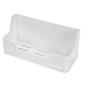 HYOATREA Bedside Shelf Organizer, White Plastic Wall Mounted Adhesive Storage Caddy Shelf Accessory for Phone, Remote, Earphone, Glasses | Home, Office, Dorm (Minimalist)
