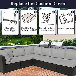 Mehoodah 14 Piece Patio Cushion Covers Replacement Waterproof Outdoor Cushion Covers Replacement Patio Furniture Cushion Covers with Zipper 25 * 25 * 3.15in(Gray (Only Cover)