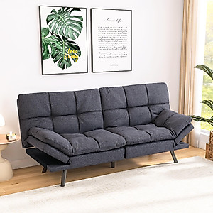 Hcore Bed, Linen Futon Couch with Armrests Sofas, Natural Grey