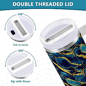 RPLIFE Chic Marble 40oz Tumbler with Handle, Stainless Water Bottle, Insulated Coffee Mug with Lid