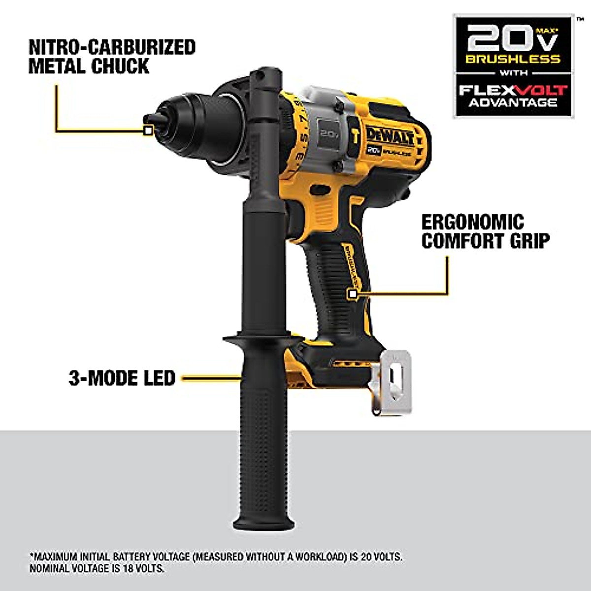 DEWALT FLEXVOLT ADVANTAGE 20V MAX* Hammer Drill, Cordless, 1/2-Inch, Tool Only (DCD999B)