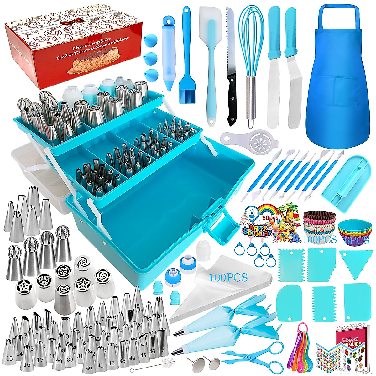 Makmeng Cake Decorating Tools Supplies Kit - 368Pcs Baking Supplies with Storage Case for Beginners - Icing Piping Bags and Tips Set For Cookies, Cupcake & Cake Frosting Fondant Decorating