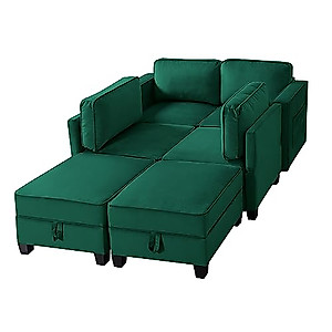 Lepfun 116'' Modular Sectional, U-Shaped Velvet, Minimalist Convertible Modern 6-Seat Couch with Chaise Ottomans Living Room Sofa Sets for Office Apartment (Green)