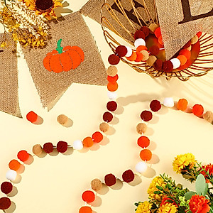 Fall Burlap Banner with 3 Pieces Fall Pom Pom Garland Wool Felt Ball Garland Thanksgiving Decoration for Harvest Time Autumn Theme Party Thanksgiving Supplies