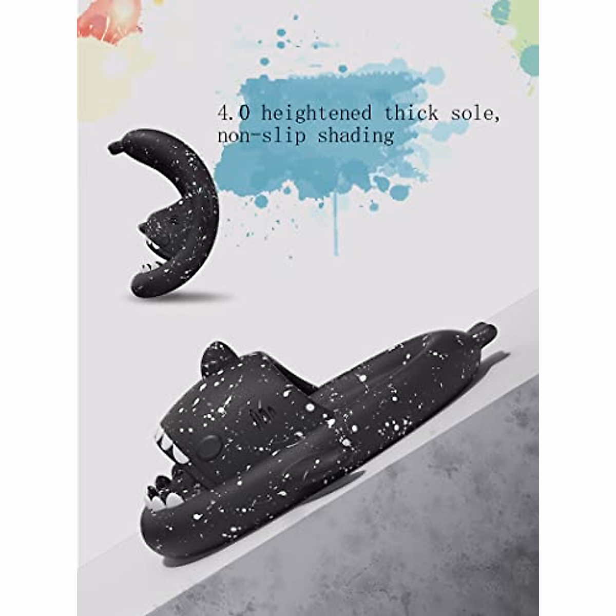 HUAZUMEI Cute Cartoon Shark Slippers,Quick Drying Slippers, Bathroom Slippers Gym Slippers Soft Sole Open Toe House Slippers for Men and Women EVA Platform Black White36-37, 6-7 Women/5-6 Men