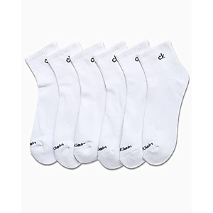 Calvin Klein Men's Socks - Cushioned Above Ankle Athletic Mini-Crew Socks (6 Pack), Size 7-12, White