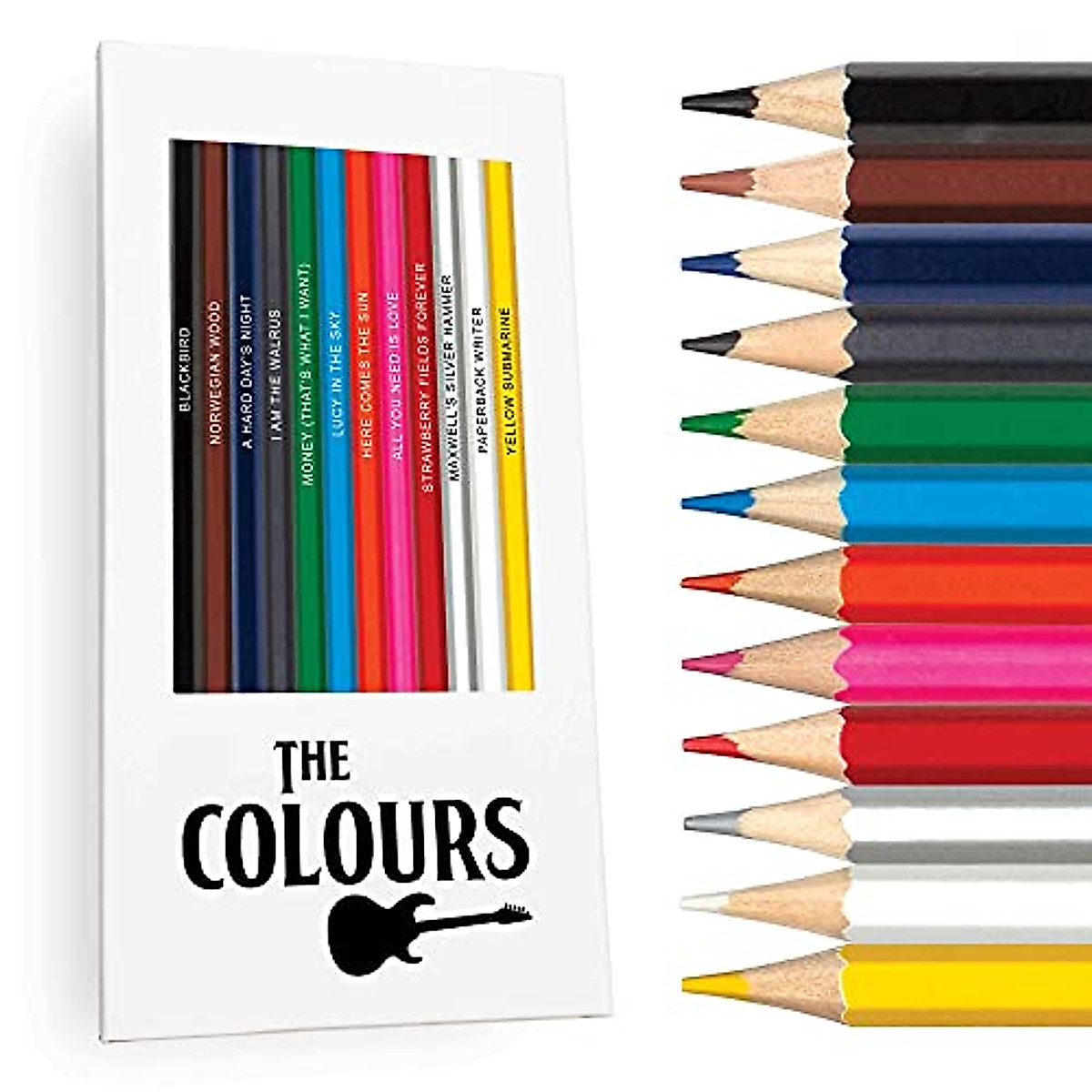 The Colours Colored Pencil Set & Coloring Pages for Fans of the Beatles | Gift Set of 12 Beatles-Inspired Parody Pencils with Clever Foil-Stamped Names Plus 10 Fun Beatles Coloring Pages