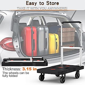 Platform Truck Foldable Push Cart Dolly 330lb Weight Capacity, Adjustable Hand Truck Handle with 360 Degree Swivel Wheels for Garage Garden Home & Office Use, Black