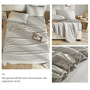 Full Size Sheets Set Grey Bed Sheets Deep Pocket 4 Piece Bedding Sheets & Pillowcases Set, Hotel Luxury Silver Grey Sheets 100% Washed Cotton Breathable Cooling Sheets, Fade, Stain, Shrink Resistant