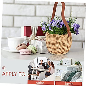 Abaodam 5pcs Wicker Hand Basket Small Picnic Basket Small Fall Basket Food Serving Basket Cake Display Baskets Woven Snacks Bowl Tiny Food Baskets Biscuit Gift Basket Leather Child