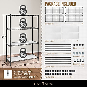 CAPHAUS NSF Adjustable Height Wire Shelving Unit w/Liner, Basement Storage Shelving, Metal Steel Storage Shelves, Garage Shelving Storage Organizer, Utility Shelf, 4-Tier No Wheels W/Liners, Black