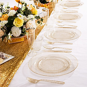 WDF 120PCS Gold Plastic Plates- Disposable Gold Glitter Plates, Premium Heavy Duty 60-10.25" Dinner Plates and 60-7.5" Salad Plates for Parties &Wedding