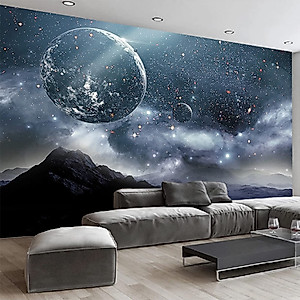 Planet Stars Wallpaper 3D Mural, Mountains Night Wall Mural Posters, Durable Waterproof Environmentally Friendly Decortion for Bedroom, Bathroom, Study Room, Living Room-59X39.4 Inches (WxH)