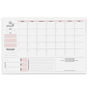 Bliss Collections Monthly Planner, Simple Pink Self-Care, Undated Desk Calendar and Planner for Organizing and Scheduling Tasks, Productivity Tracker, Goals, Notes and To-Do Lists, 12"x18" (18 Sheets)