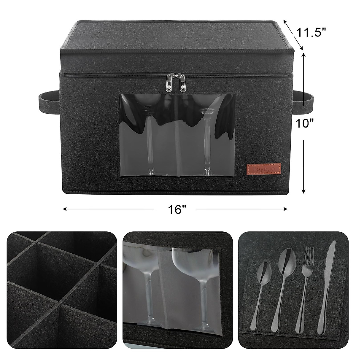 Foyego 2 Pack Wine Glass Storage Box with Dividers, Stemware Storage Containers for Packing and Moving, China Storage Containers Box for 12 Crystal Glassware, Wine Glasses, Drinkware