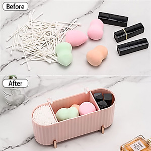 Tecbeauty Qtips Holder, 3 Grids Separate Cotton Swabs Dispenser, Cotton Ball Storage Box, Jar for Cotton Pads Bathroom Organizer Canisters - Pink