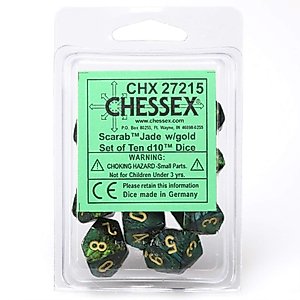 Chessex Manufacturing DND Dice Set-Chessex D&D Dice-16mm Scarab Jade and Gold Plastic Polyhedral Dice Set-Dungeons and Dragons Dice Includes 10 Dice – D10,Various,CHX27215