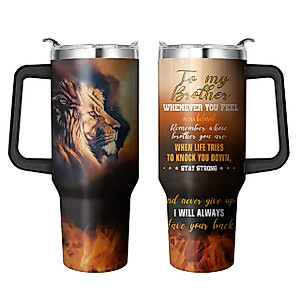 Wuepncah 40 Oz Borther Tumbler with Handle and Straw, To My Brother Coffee Cups Gifts Fathers Day, Stainless Steel Brothers Cups Birthday Gift Ideas for Adult Brothers