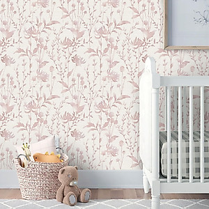 HeloHo Peel and Stick Wallpaper Pink Floral Leaf Wallpaper Self Adhesive Removable Wallpaper Waterproof Contact Paper 16.1" X 118" for Living Room Bedroom Decor