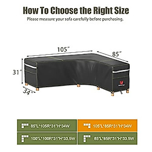Rosefray Outdoor Sectional Cover, Waterproof 600D Heavy Duty L-Shaped Patio Couch Cover- Right Facing 105''*85''