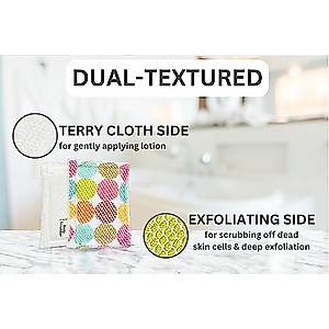 Premium Exfoliating Pad, Scrub, Body Scrubber, Dual-Sided with African Net/Cotton Flannel and Terry Cloth – Bath Shower Sponge-Gets You Clean, Not Just applying Soap – 24 Random Designs (2-Pack)