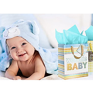YE GIVING Baby Gift Bags With Tissue, 8"x4"x10" 4 Pack. 4 Designs. Gift Bag Set for New Baby, Includes Tissue Paper And Tags.