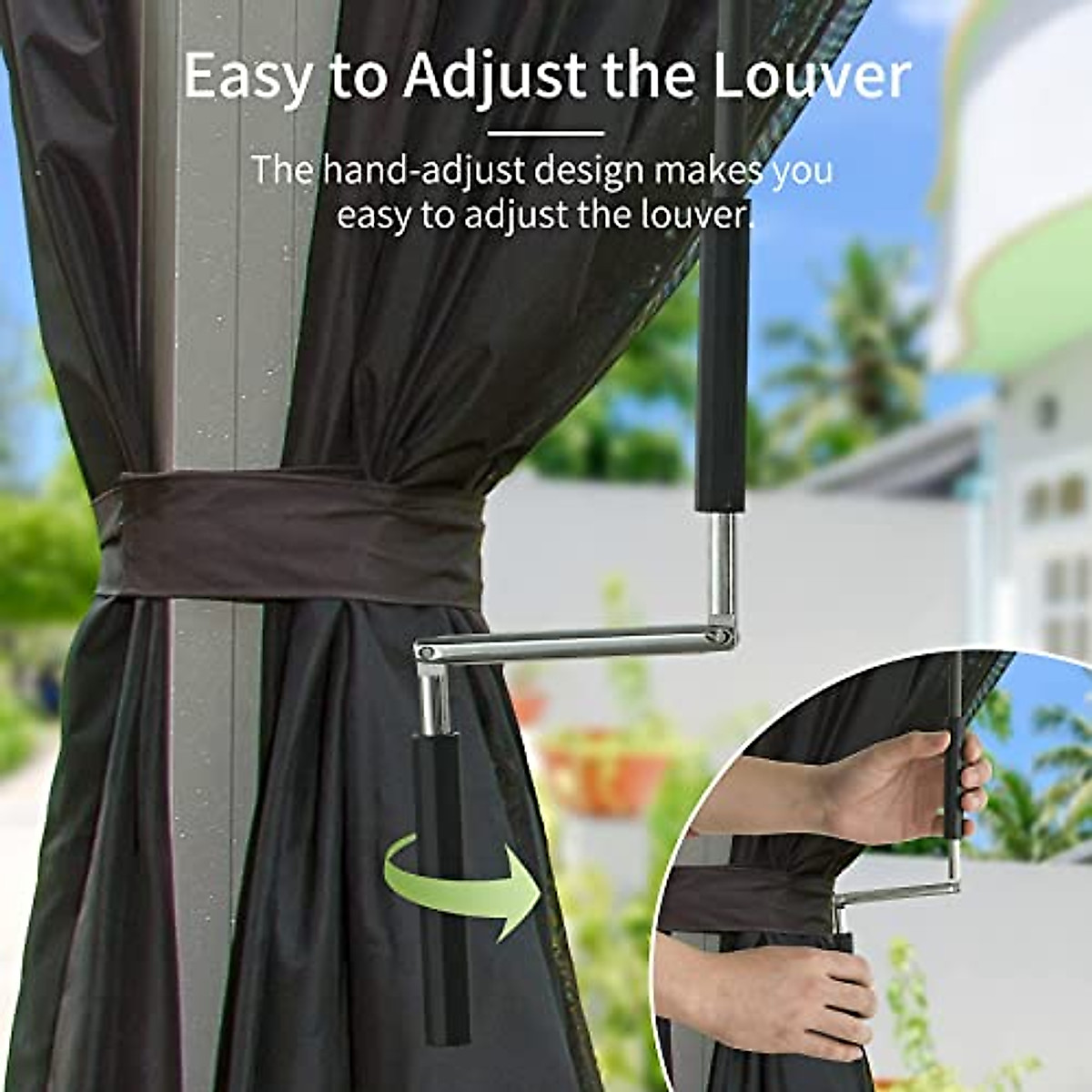 Domi Outdoor Living 12’ X 16’ Outdoor Louvered Pergola Aluminum Patio Garden Gazebo with Adjustable Roof for Backyard, Garden w/Curtains and Netting (Gray)