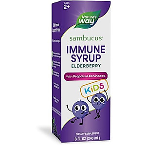 Nature's Way Sambucus Elderberry Immune Syrup for Kids Ages 2+, with Echinacea & Propolis, Daily Immune Support*, Vegetarian, Berry Flavored, 8 Fl Oz (Packaging May Vary)