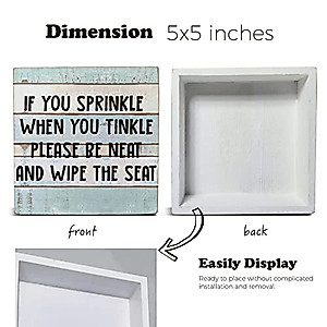 If You Sprinkle When You Tinkle Wooden Box Sign Desk Décor Bathroom Quote Wood Box Sign for Home Bathroom Shelf Table Decoration 5 X 5 Inch