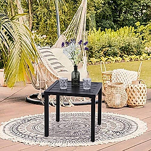 PHI VILLA Indoor Outdoor Small Metal Square Side/End Table, Patio Coffee Bistro Table, Black