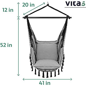 VITA5 Hanging Chair Outdoor & Indoor- Sturdy & Safe Hammock Chair - Stylish Boho Hanging Chair for Bedroom Decor - Easy to Assemble Hammock Swing - Comfy Padded Hanging Swing - Swinging Chair