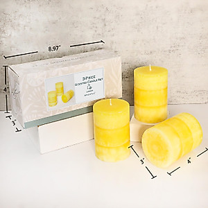 FLAVCHARM Pillar Candles 3x4 Inch Lemon Yellow Hand-Poured Candles Fragrance Long Clean Burning Non-Toxic Smokeless Summer Candles for Home Scented Bathroom Rustic Table Decor