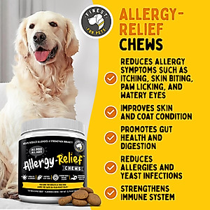 Dog Allergy Relief - Dog Allergy Chews Itch Relief, Seasonal Allergy Support for Itchy Skin, with Omega 3, Pumpkin & Probiotics (120 Soft Chews)