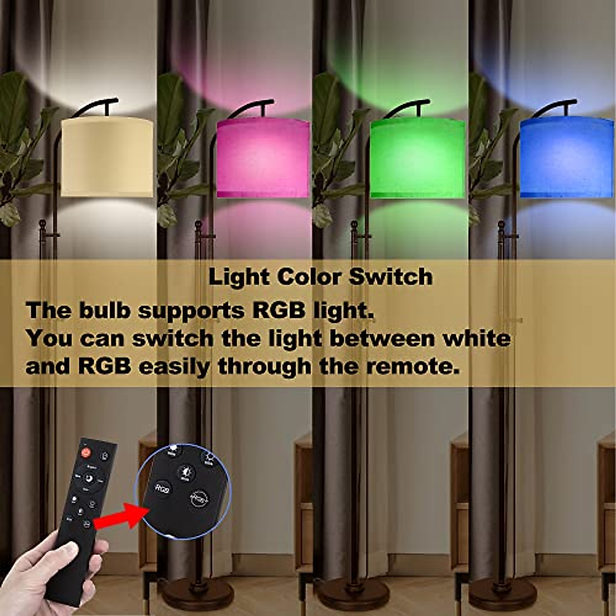 bodkar Rustic Floor Lamp with Remote, Farmhouse Standing Lamp Adjustable Height Dimmable for Living Room Bedroom Bulb Included(Black and red)