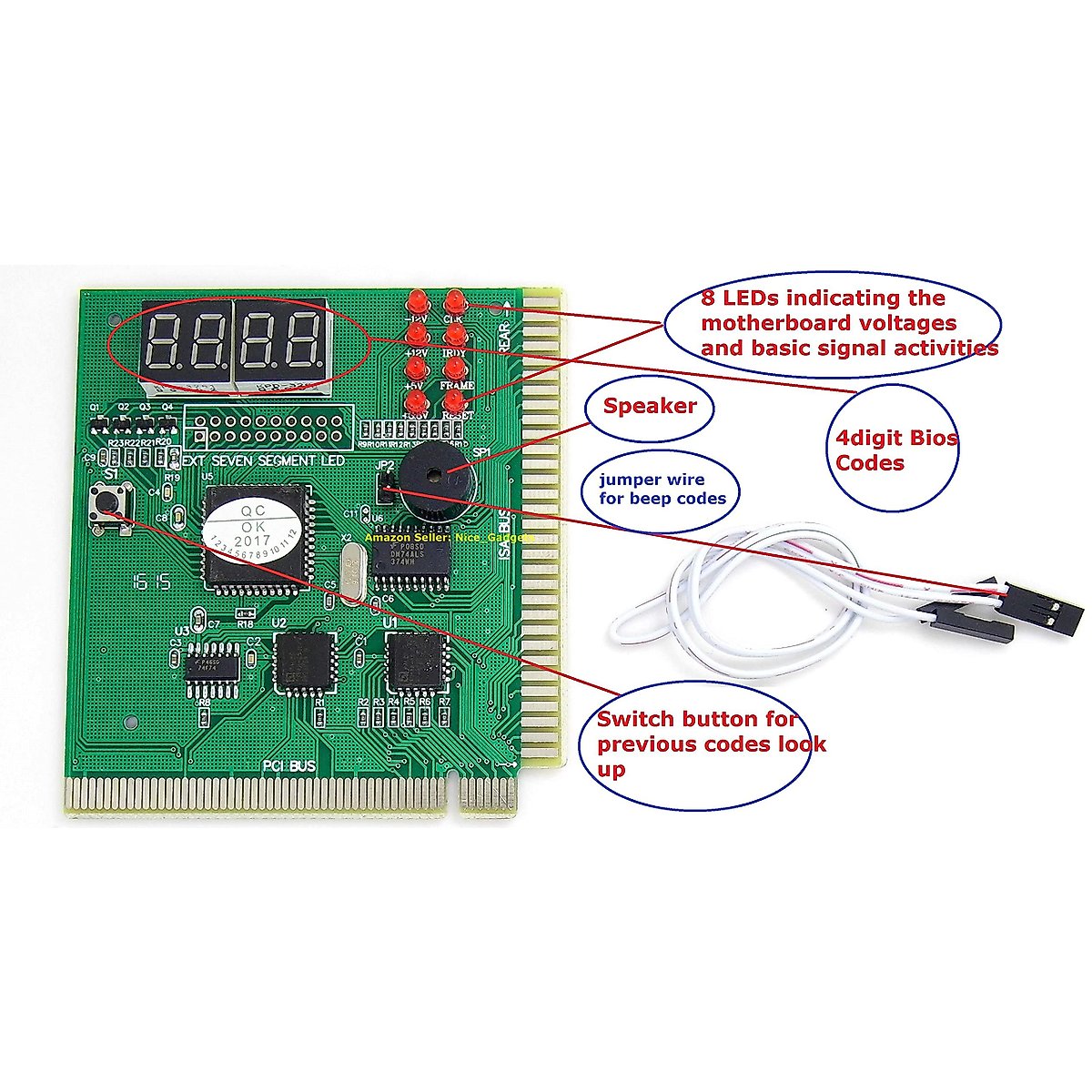 Lingvetron PC Computer PSU and Motherboard Tester Tool PCI & ISA SDRAM Post Test Card Diagnostic Analyzer Starter Kit 4 Digital / 8 LED/Bios Speaker/Mobo Power Switch All in One Carrying Case