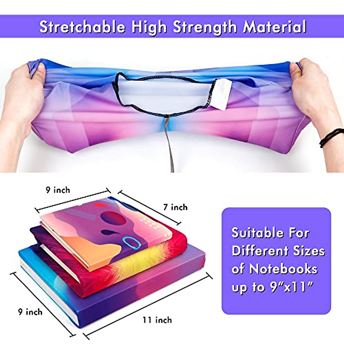 Neon Pattern Book Covers, Feela 7 Pack Stretchable Jumbo Fabric Book Covers, Washable Durable Reusable Nylon Book Covers, for Hardcover Textbooks Notebooks up to 9”x11”