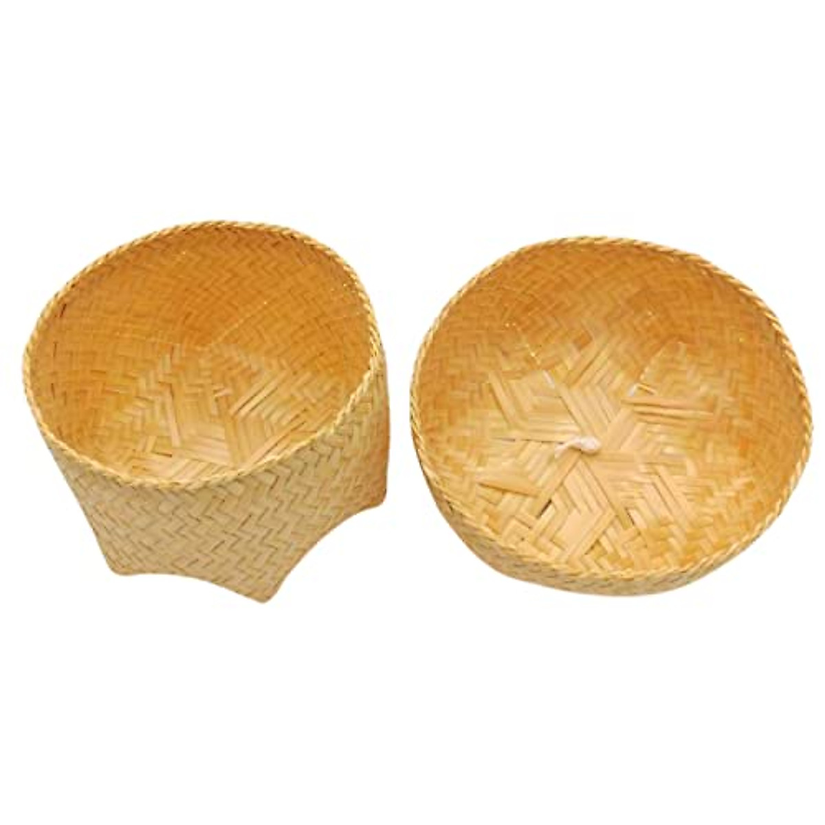 Bamboo Sticky Rice Serving Basket 4.5 x 3.5 Inch, Kratip, Intricately Woven Container, Hexagon-Shaped Weave Pattern, Thailand Handmade, Natural Color (Original Natural Bamboo Color)