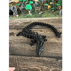 MunnyGrubbers - XL 26" Crystal Dragon Fidget Toy - Heavy Duty - 3D Printed Flexible Articulating Dragon Plastic Collectible Figurine - Surprise Egg Compatible - (Black Dragon)