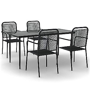 Camerina 5 Piece Patio Dining Set Patio Table and Chairs Set Outdoor Patio Dining Set Outdoor Patio Furniture Patio Set Black Cotton Rope and Steel 3156540