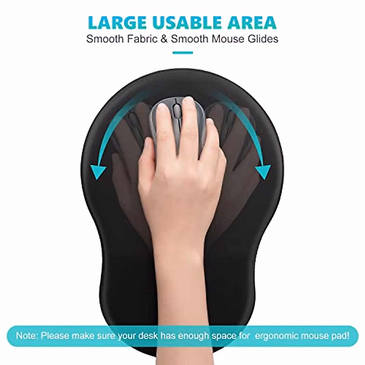 MOLMO Mouse Pad Wrist Support, Ergonomic Mouse Pad with Wrist Rest, Pain Relief Mousepad with Non-Slip Rubber Base, Comfortable Memory Foam Mouse Mat for Office &Home (Black)